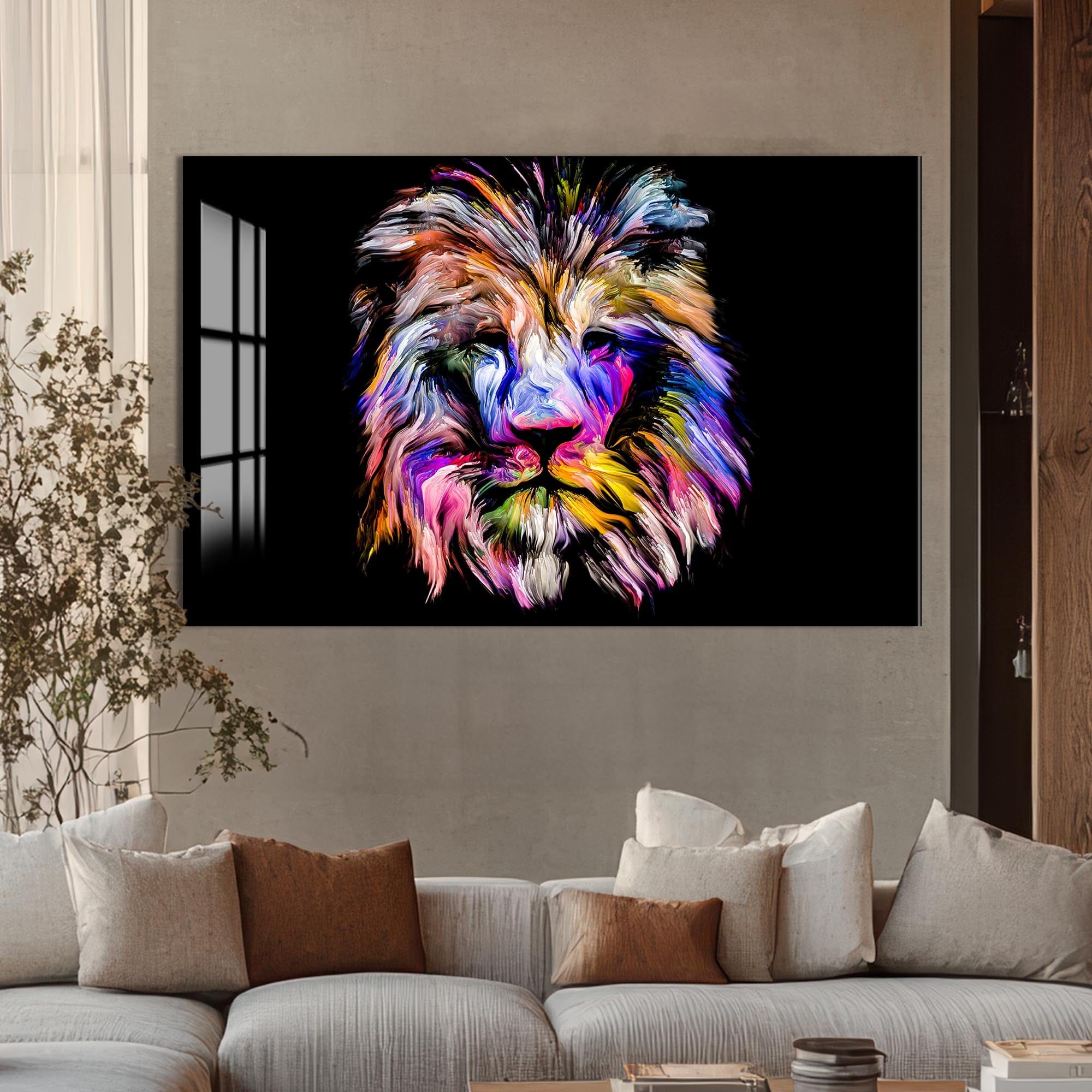 Chromatic Mane Lion-Animal Tempered Glass Wall Art | Artronauts