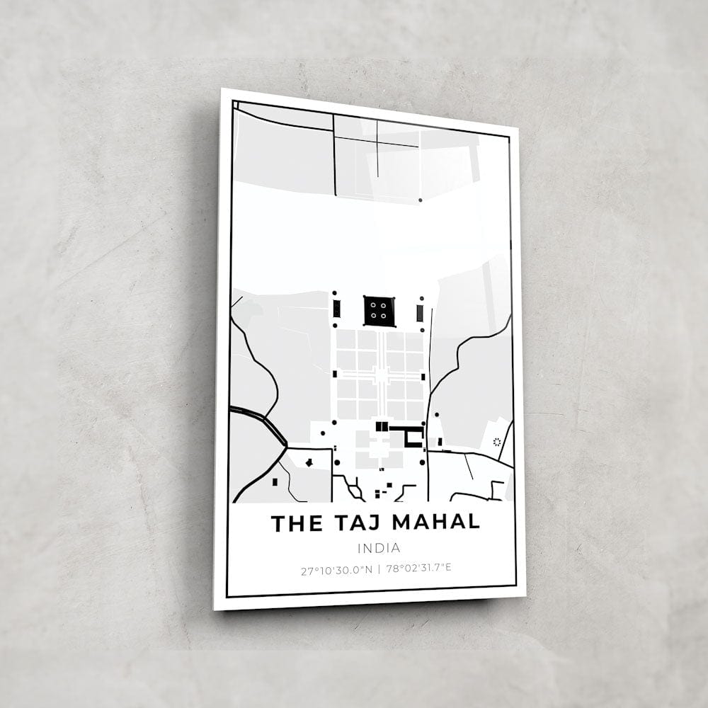 The Taj Mahal Map - Glass Wall Art